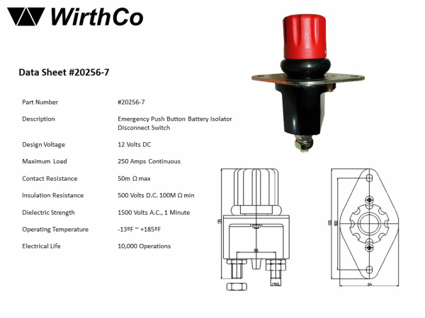 Emergency Push Button Battery Disconnect Switch